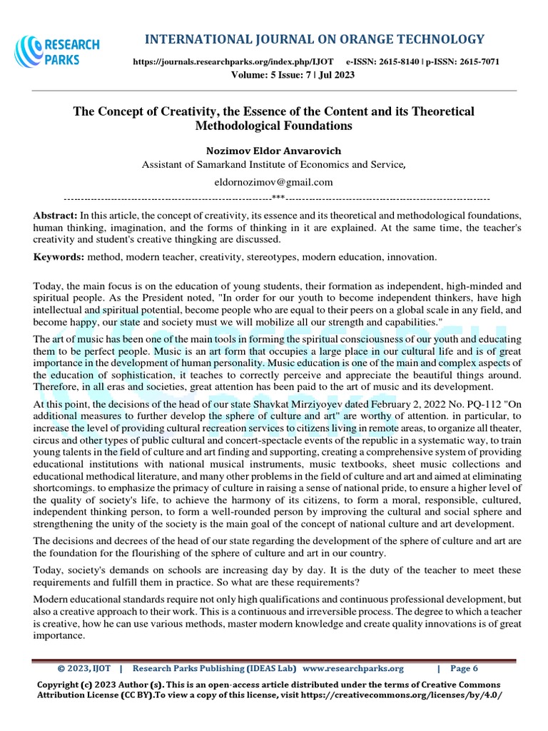 The Concept Of Creativity The Essence Of The Content And Its Theoretical Methodological