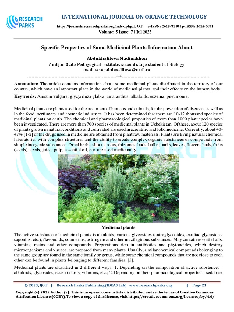 Specific Properties of Some Medicinal Plants Information About | PDF ...