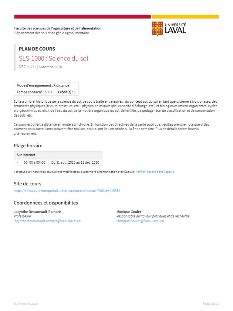 Plan de Cours - Science Du Sol | PDF