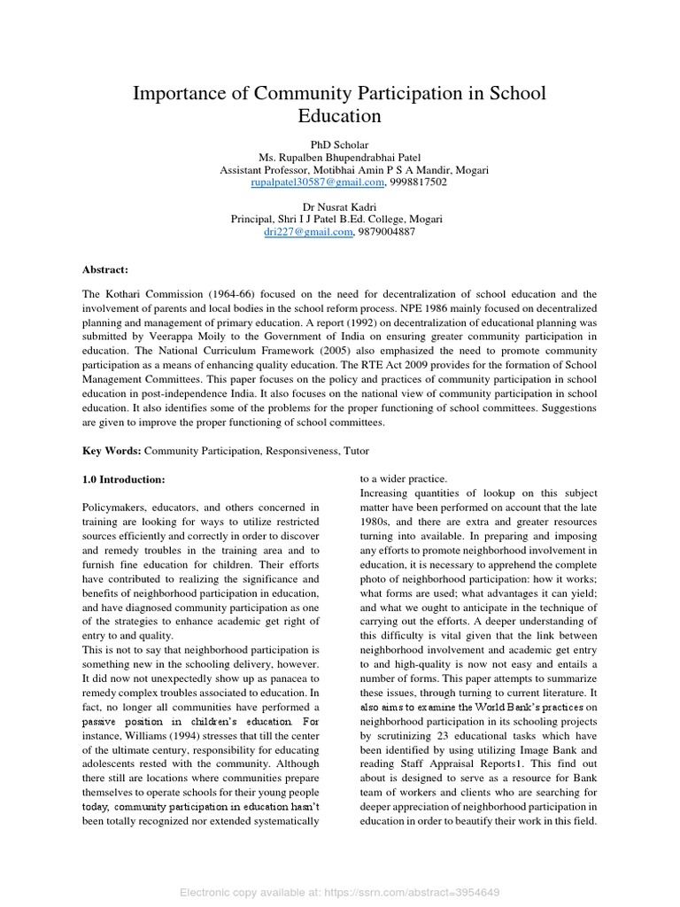 Importance of Community Participation | PDF