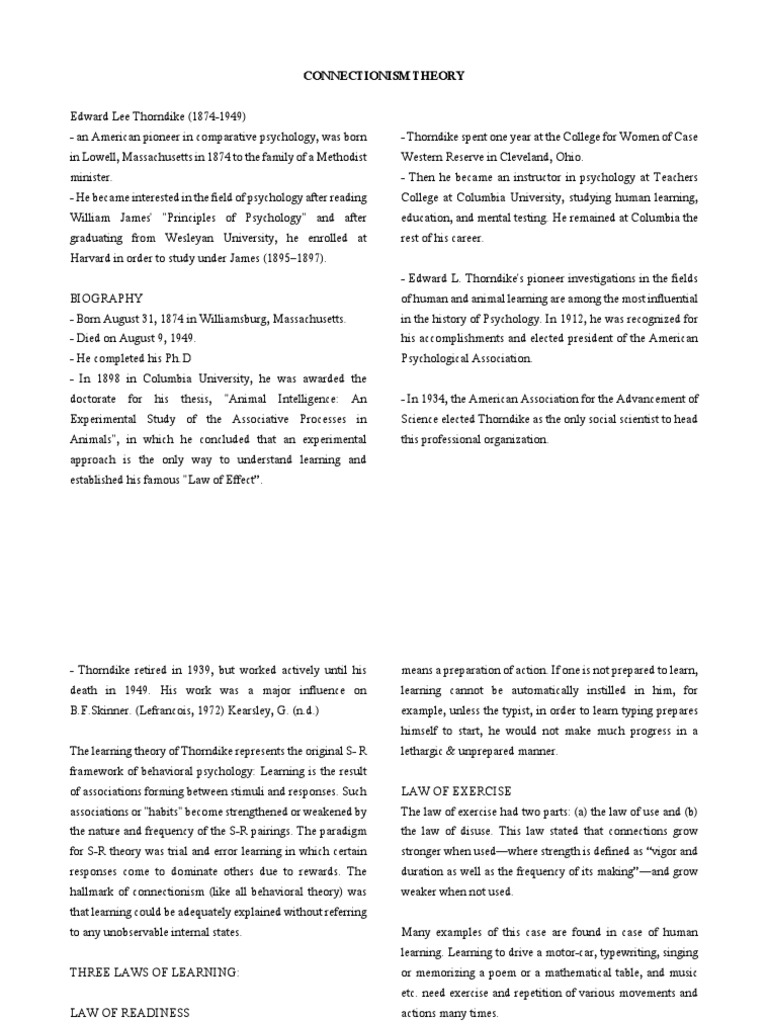 Connectionism Theory | PDF | Learning | Psychology