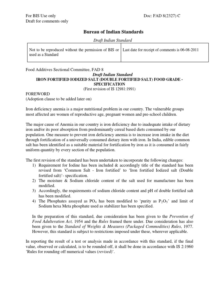 Iron Fortified Iodized Salt Standard | PDF