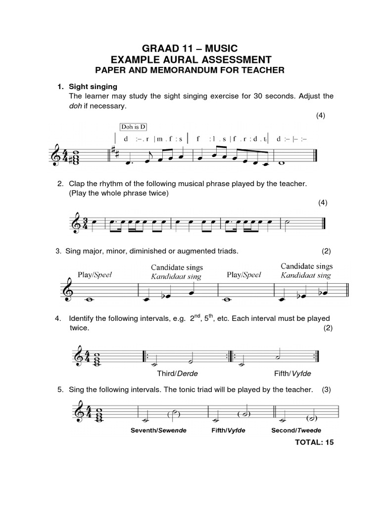 Grade 11 Music Aural Assessment | PDF | Interval (Music) | Harmony