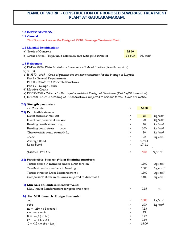 250KL Sewerage Treatment Plant Design | PDF | Reinforced Concrete ...