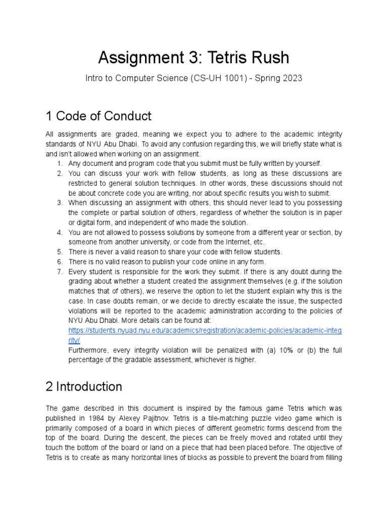 Assignment 3 - Tetris Rush | PDF | Class (Computer Programming) | Method (Computer Programming)