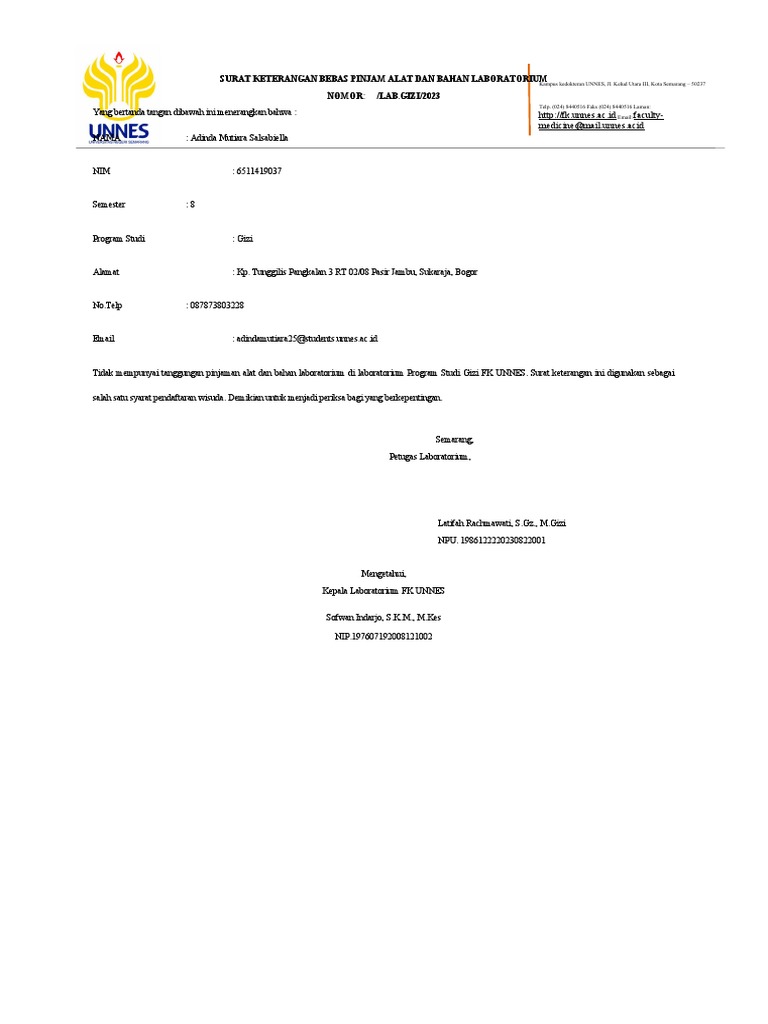 form bebas lab untuk gizi 2023 | PDF