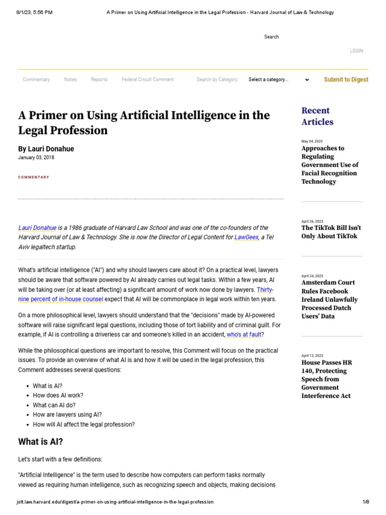 A Primer On Using Artificial Intelligence in The Legal Profession - Harvard Journal of Law ...
