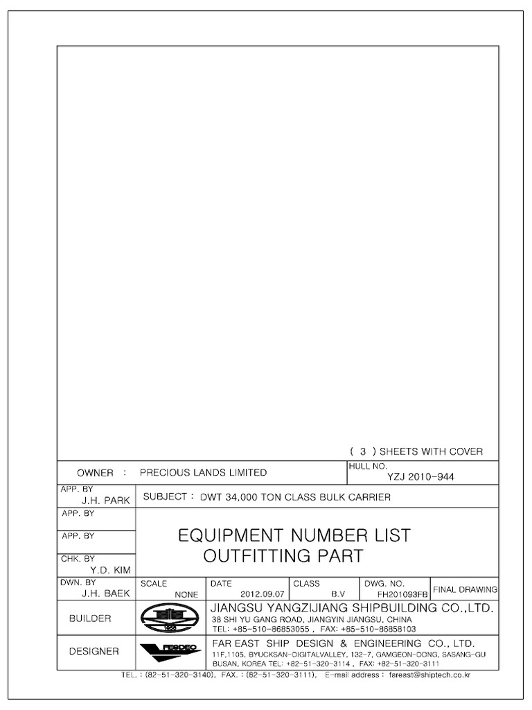 Ship Equipment and Outfitting List | PDF | Ships | Watercraft