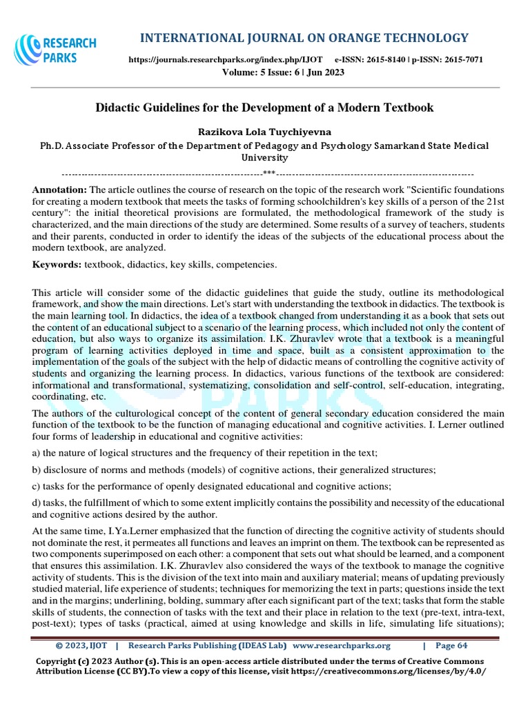 Didactic Guidelines for the Development of a Modern Textbook | PDF
