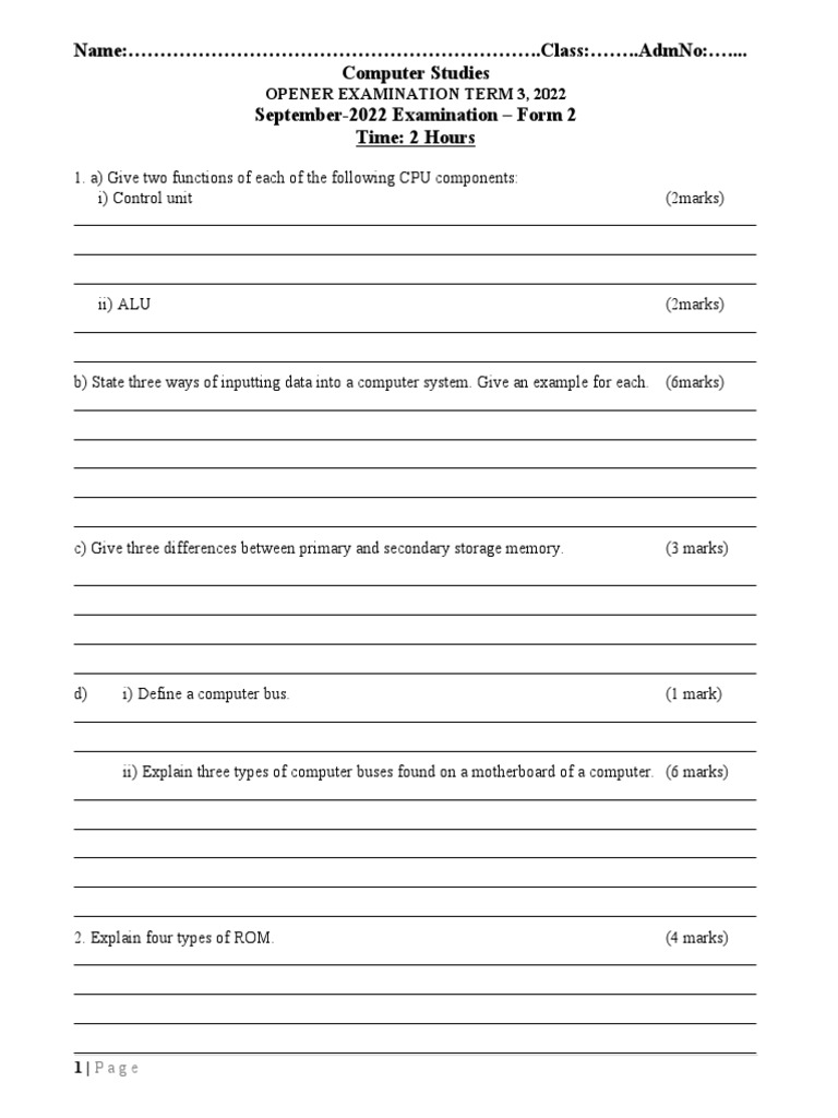 Computer Studies f2 2022 Qs | PDF