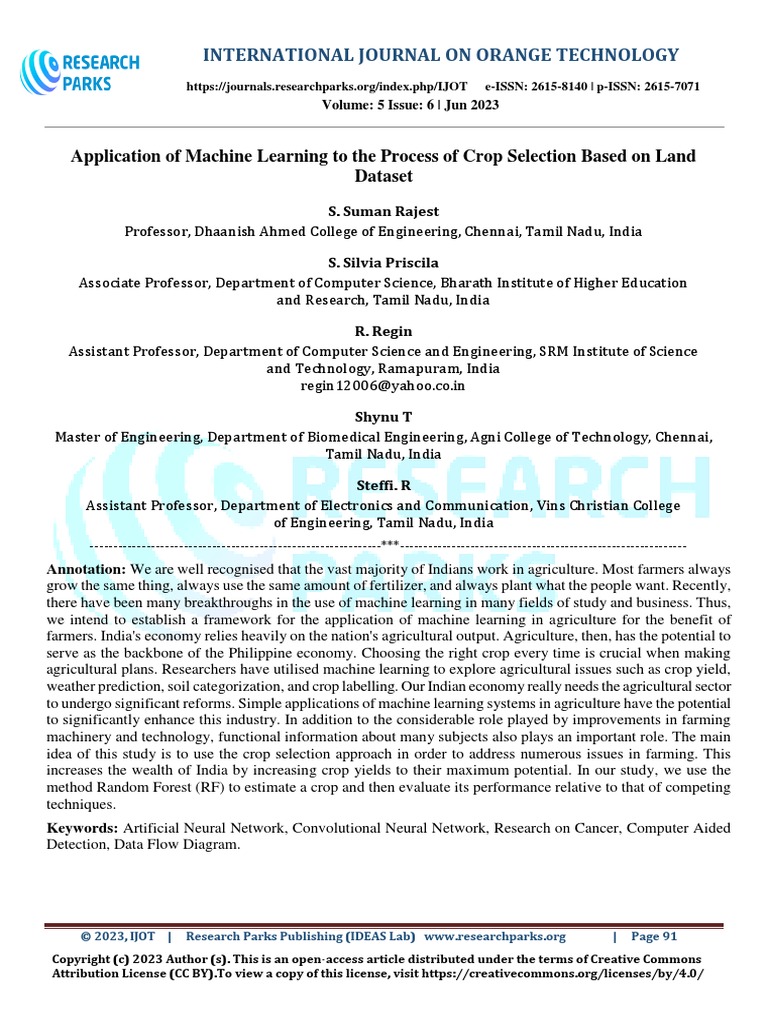 Application of Machine Learning to the Process of Crop Selection Based ...