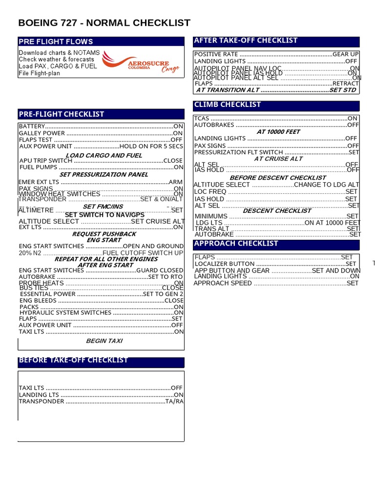 727 100 Checklist | Download Free PDF | Boeing | Aircraft Configurations