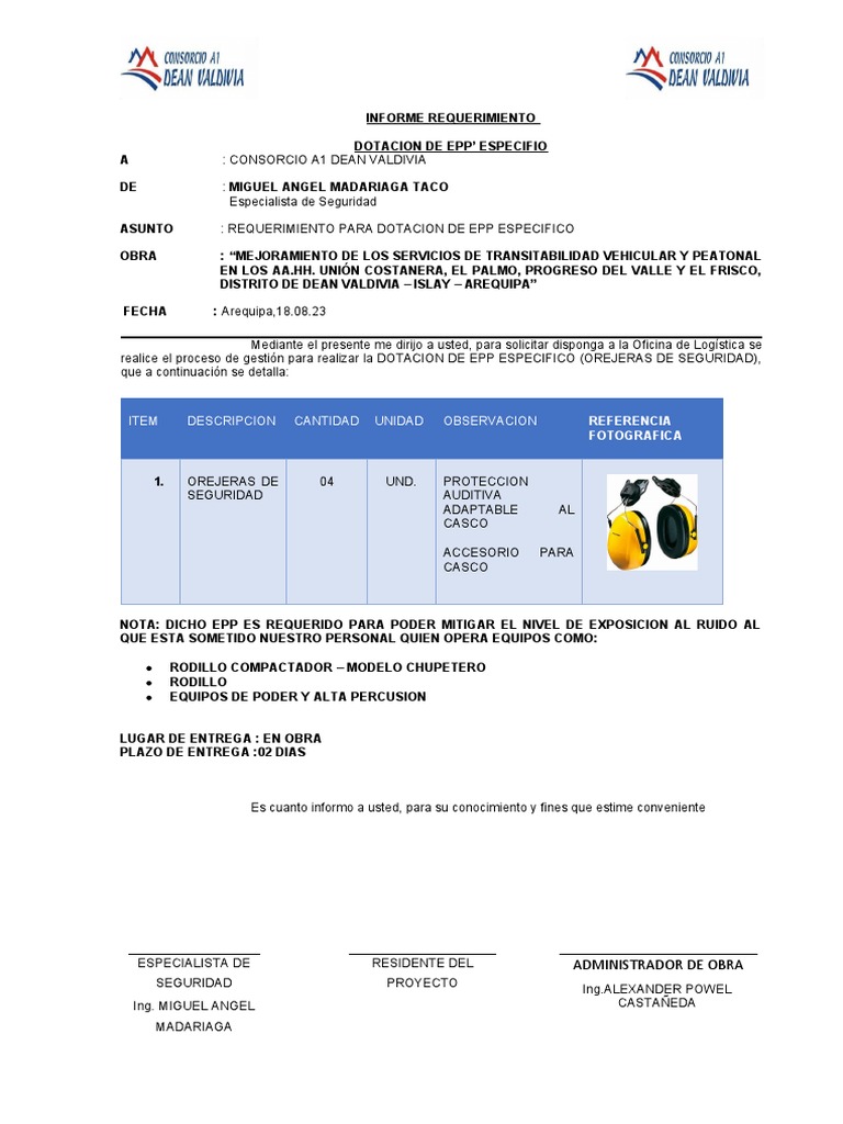 Requerimiento - Dotacion de Epp Especifico - 18.08.23 | PDF