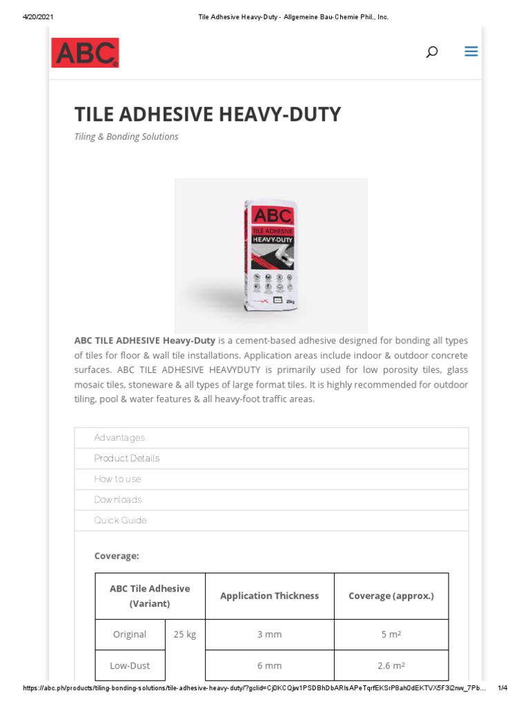 ABC Heavy-Duty Tile Adhesive Overview | PDF | Tile | Silicone