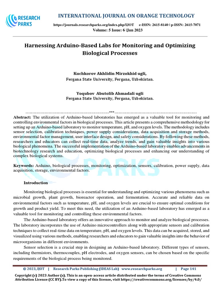 Harnessing Arduino Based Labs For Monitoring And Optimizing Biological Processes Pdf Sensor 