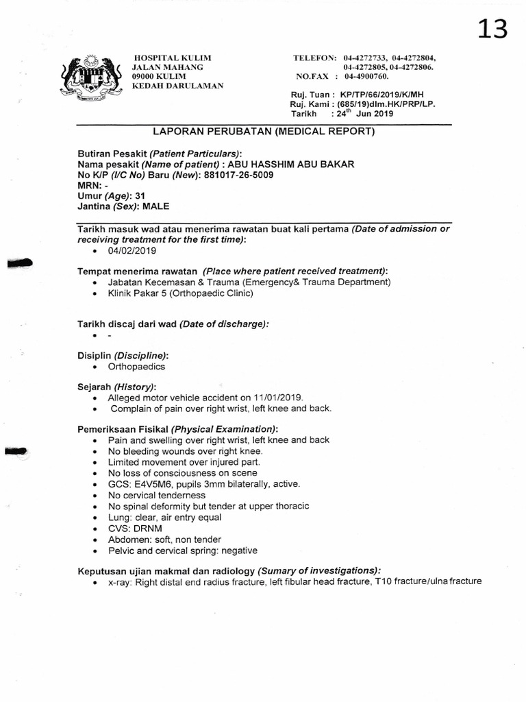 0794 Medical Report - Hospital Kulim-Page-001 | PDF