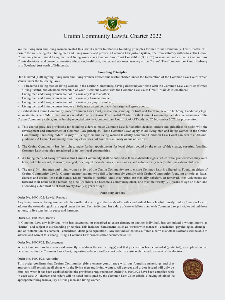 Cruinn Community Lawful Charter 2022 | PDF