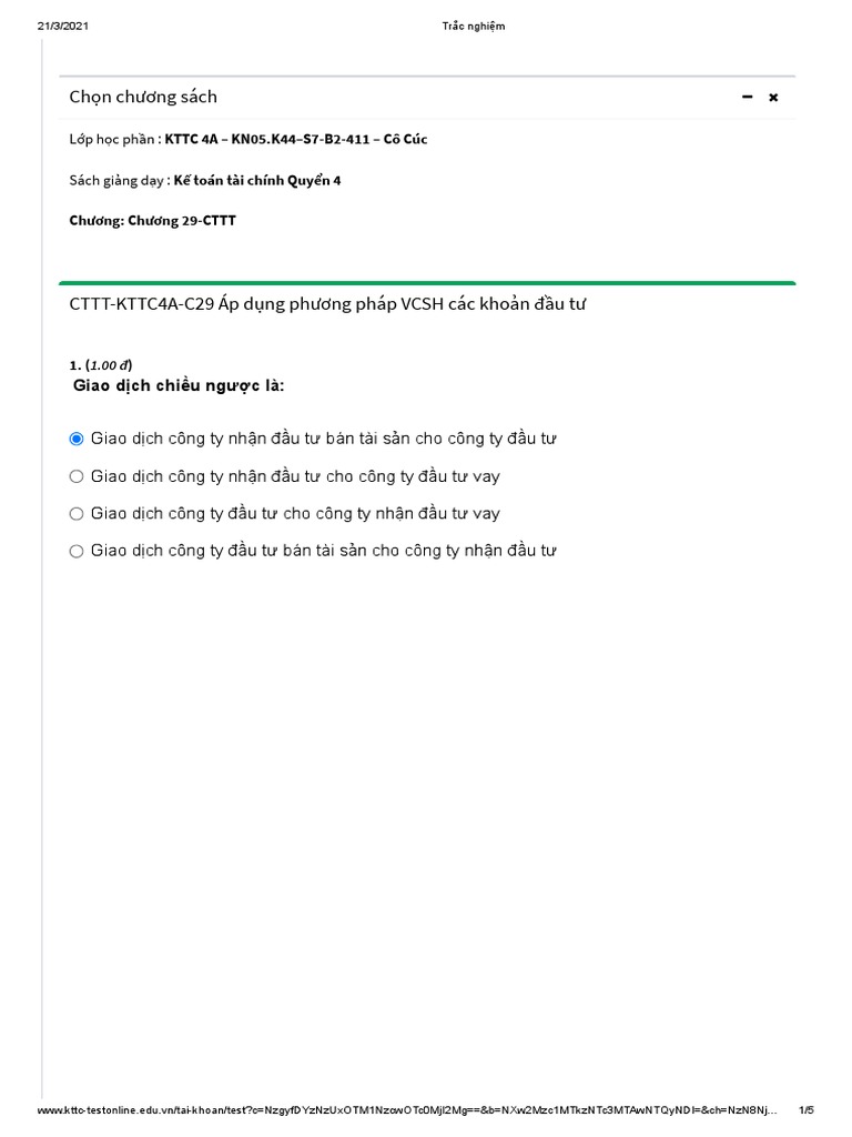 Trắc nghiệm KTTC 4A Chương 29 3 đã gộp | PDF