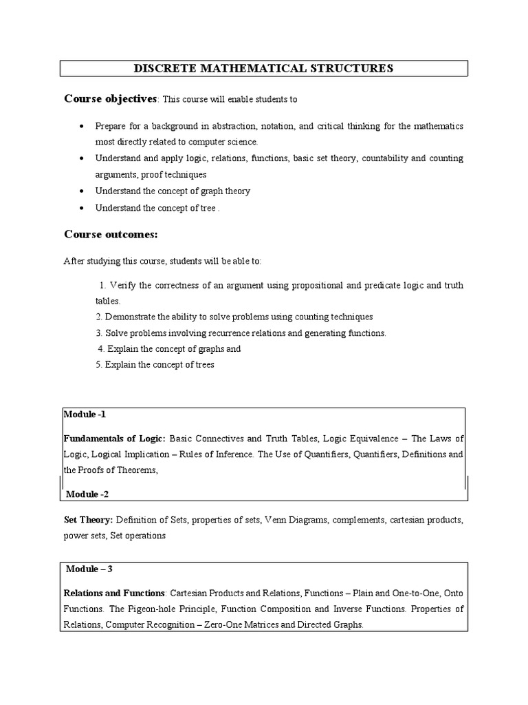 Discrete Mathematical Structures | PDF | Discrete Mathematics | Mathematics Discrete Mathematical Structures | PDF | Discrete Mathematics | Mathematics