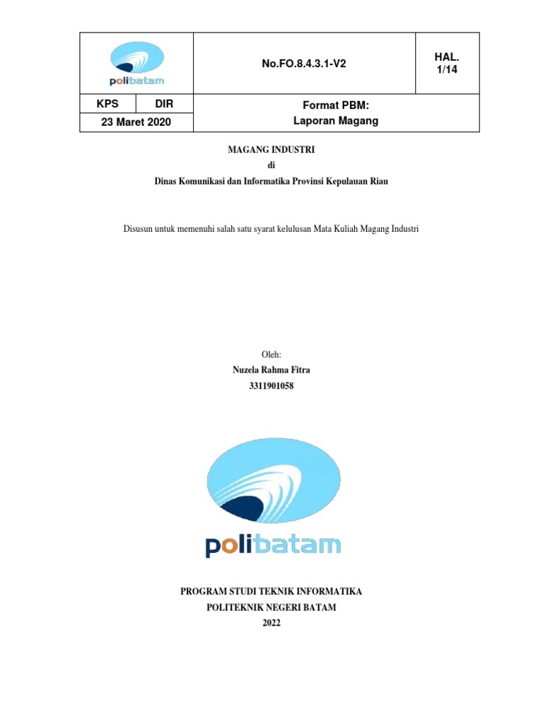 No - FO.8.4.3.1-V2 Format PBM - Laporan Magang | PDF