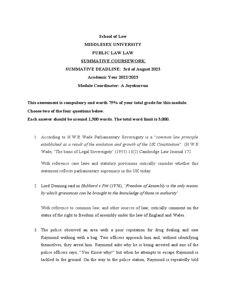 LAW1106 Summative Coursework 2023 (1) | PDF | Turnitin | Plagiarism