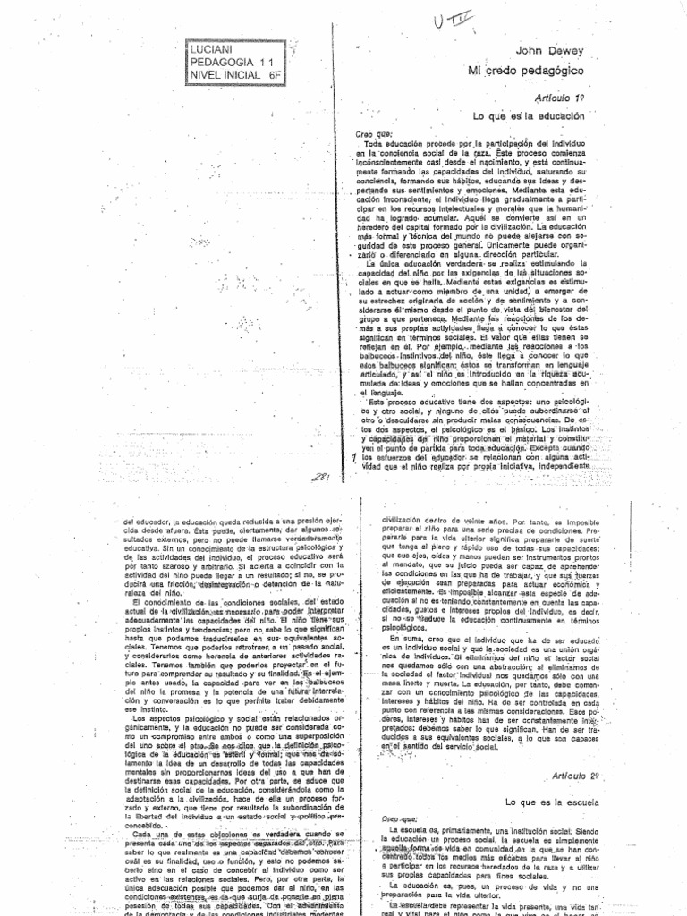 Dewey, John-Mi Credo Pedagógico | PDF
