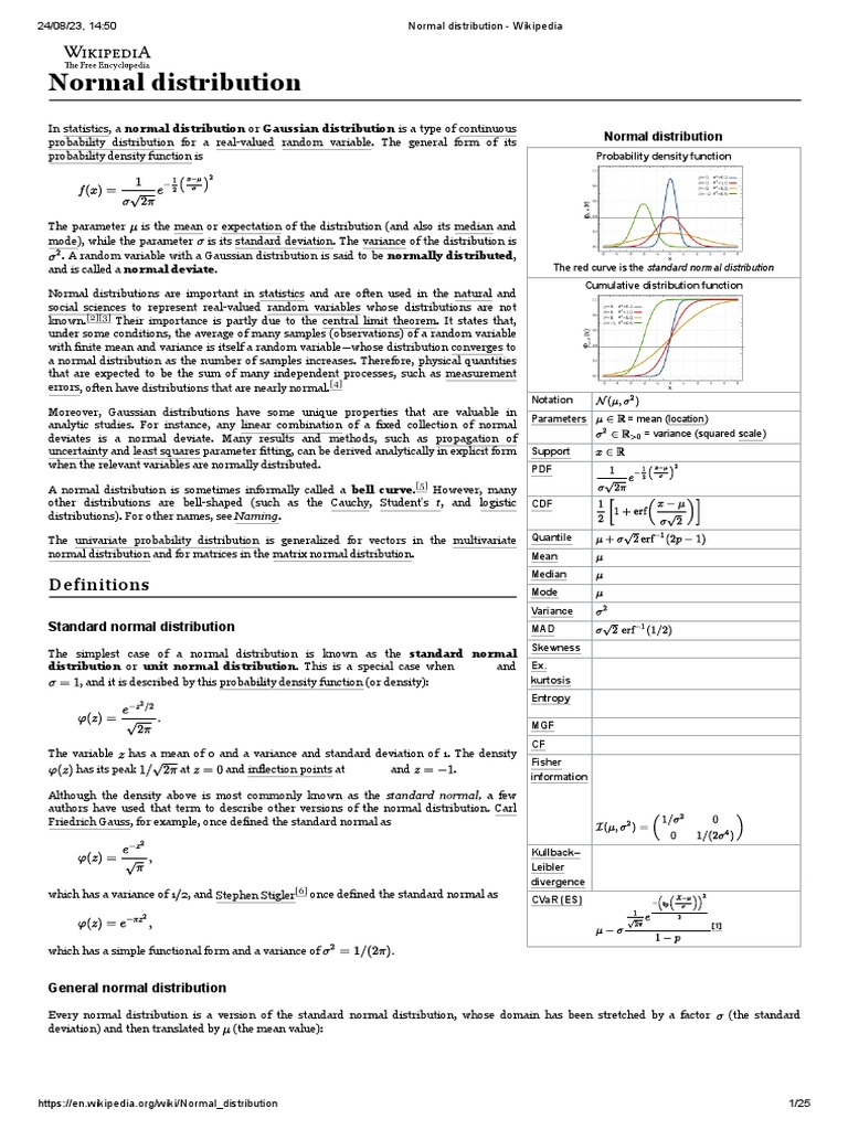 Normal distribution - Wikipedia | PDF | Normal Distribution | Estimator