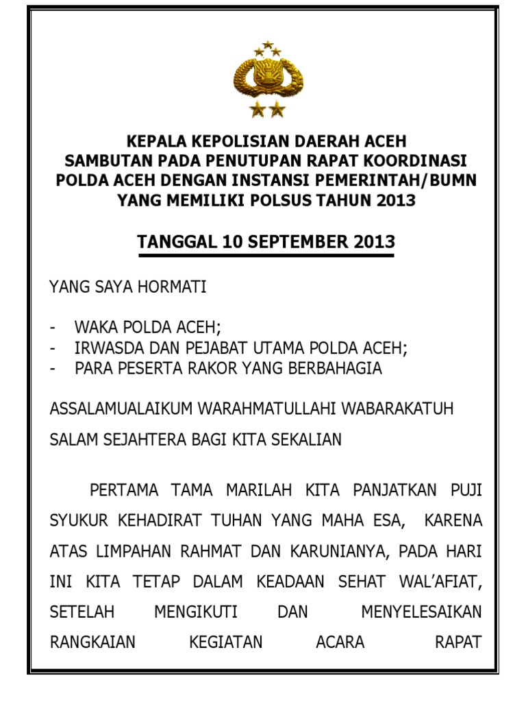 Sambutan Penutupan Rakor 2013 | PDF