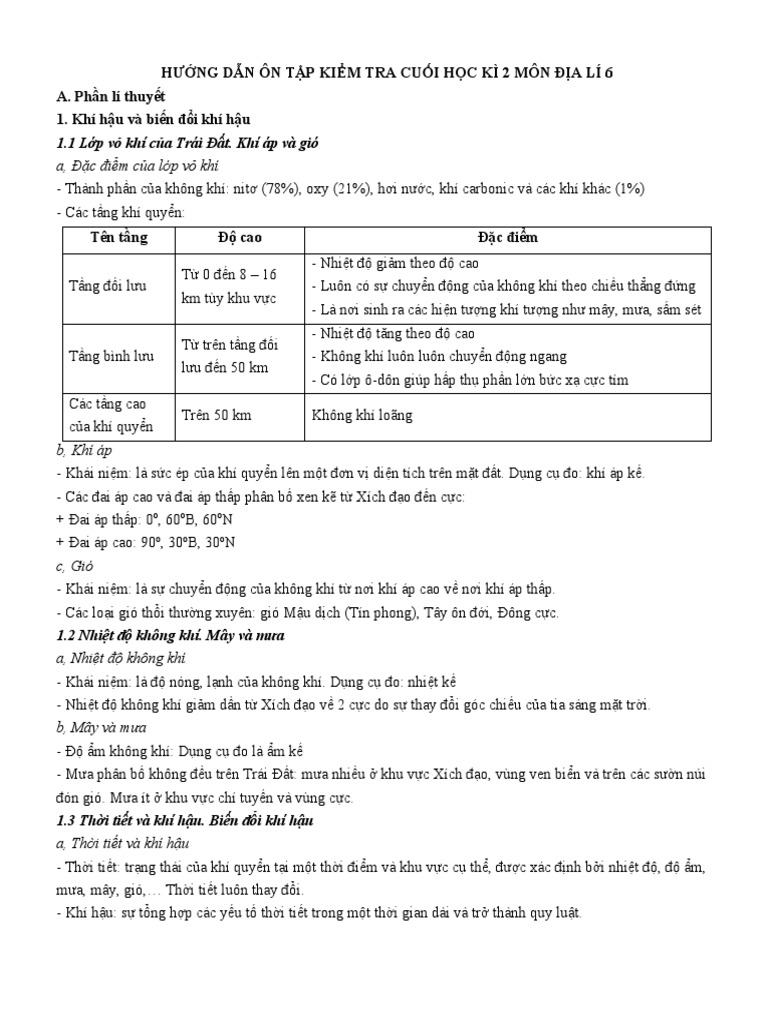 Địa lí 6_Hướng dẫn ôn tập HK2 (5) | PDF