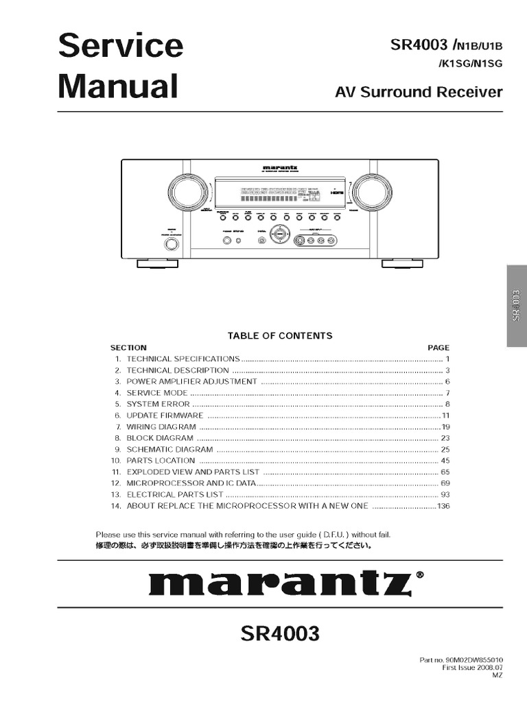 Marantz SR 4003 Service Manual | PDF