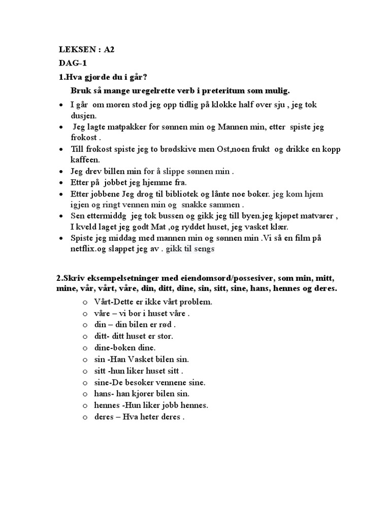 Norsk A2 Homework Leksene | PDF