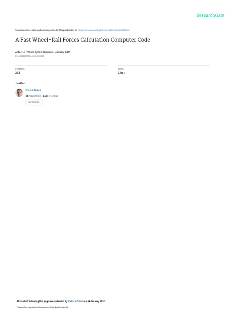 A Fast Wheel-Rail Forces Calculation Computer Code | PDF | Simulation ...
