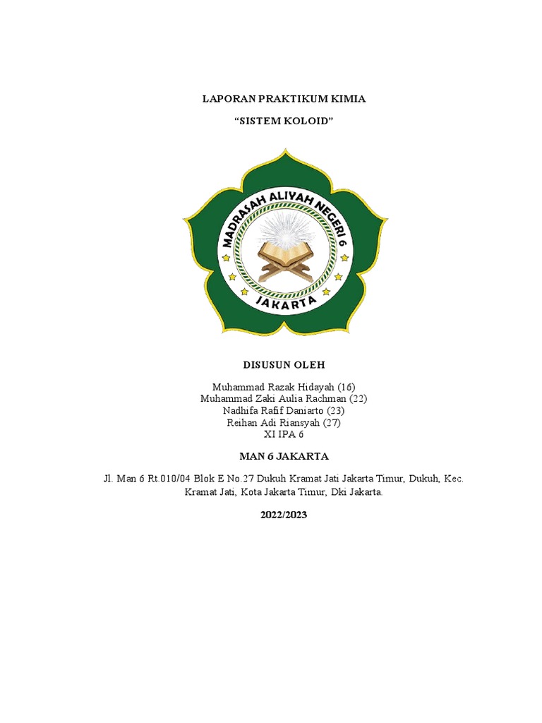 Makalah Laporan Koloid XI IPA 6 Umar Bin Khattab | PDF