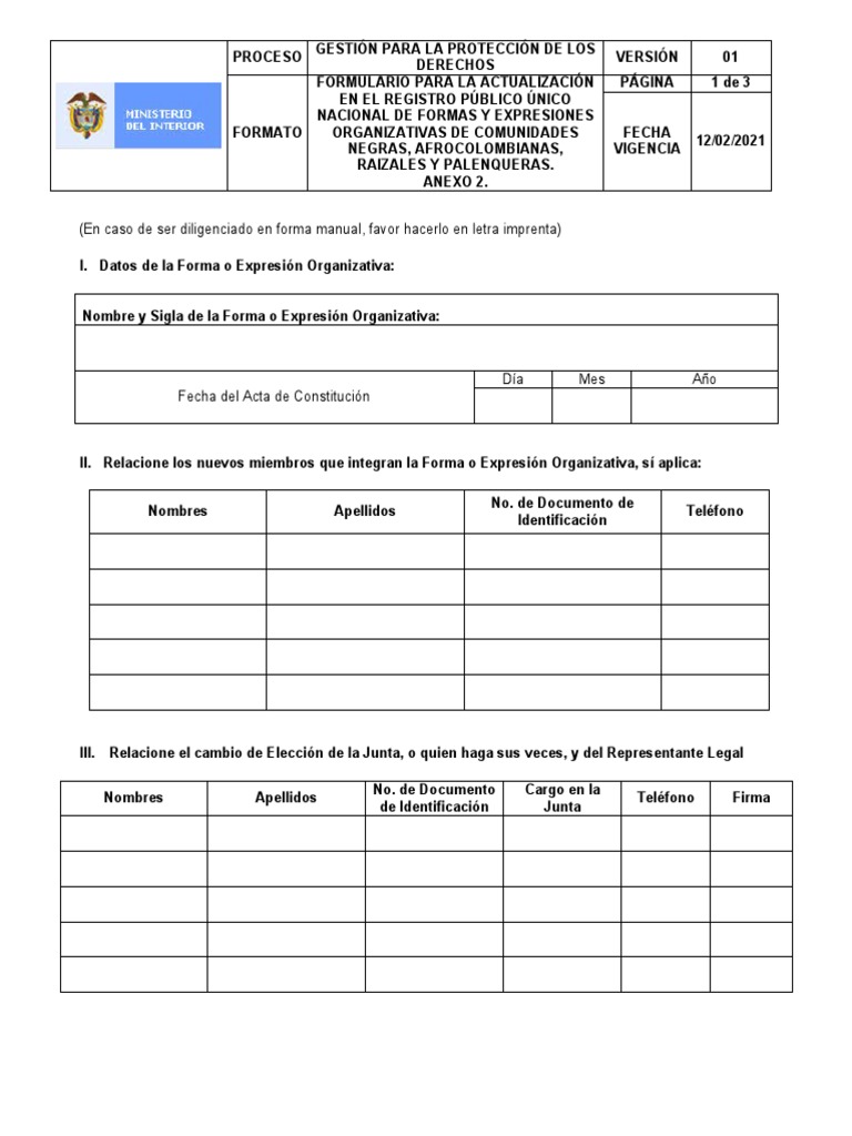 Formulario para La Actualizacion en El Registro Unico Publico Nacional ... Formulario para La Actualizacion en El Registro Unico Publico Nacional ...