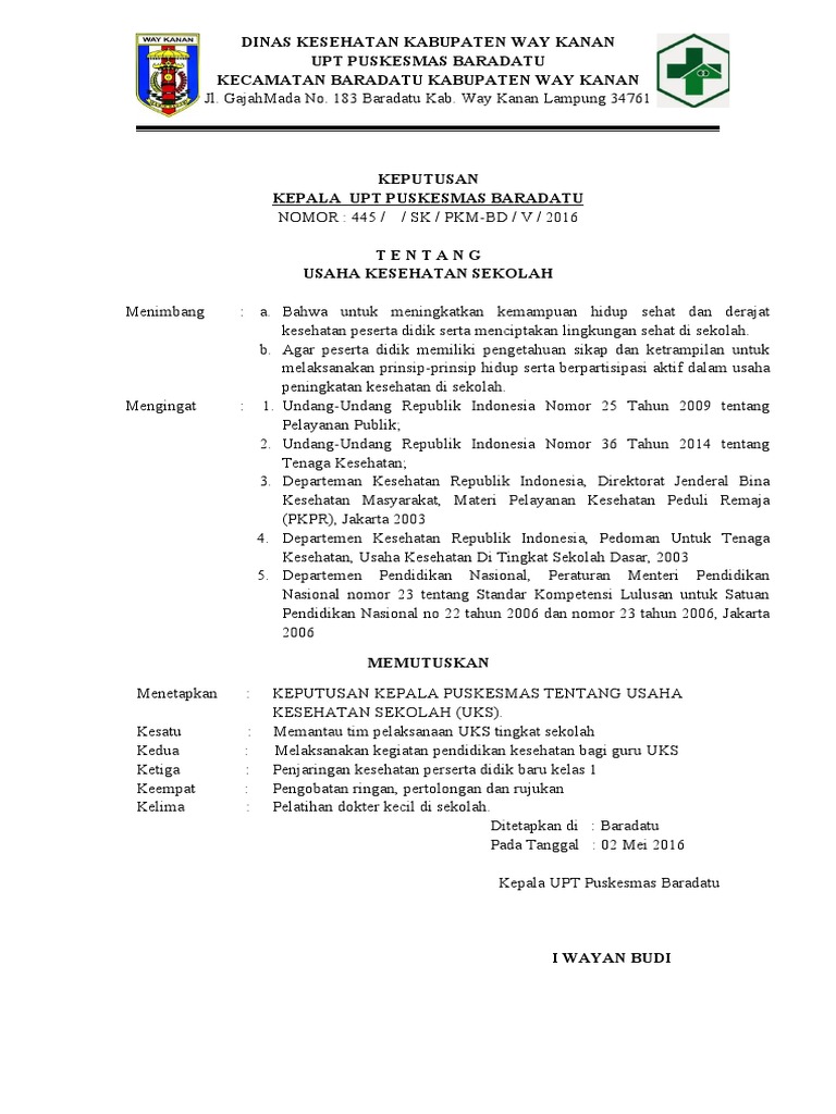 Contoh SK Program Uks | PDF