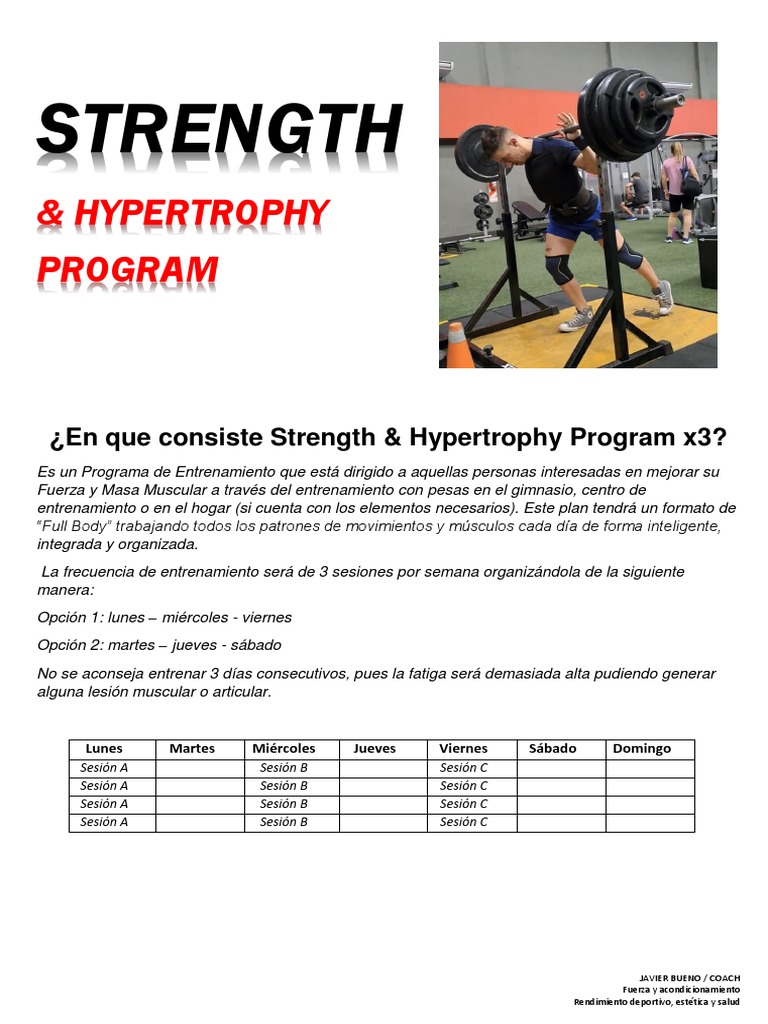 Strength & Hypertrophy Program X 3 (Silvio Actualizado) | PDF | Ejercicio físico | Peso del ...