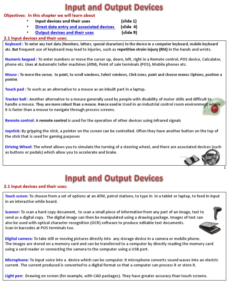 Unit 2 - Input and Output Devices | PDF