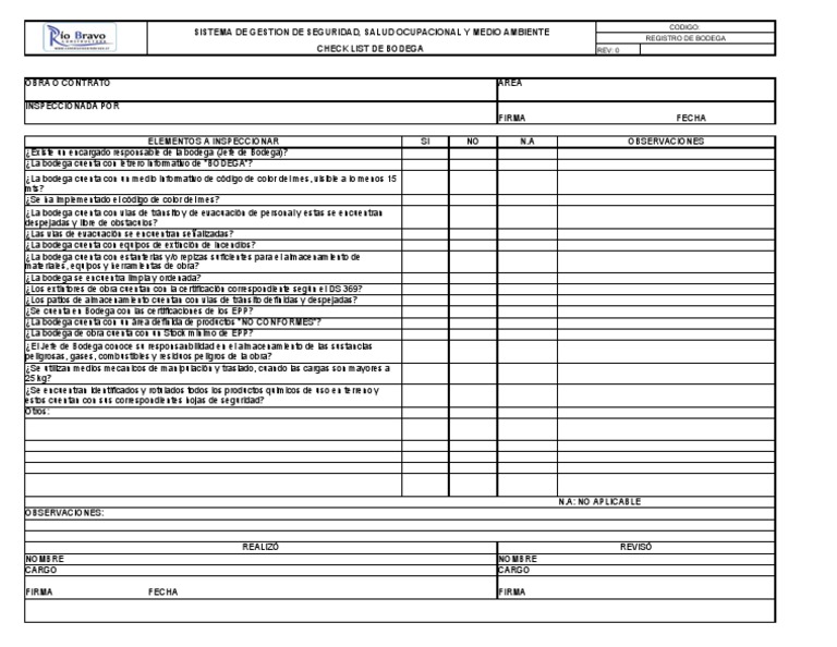 R-SGI-SSO-07 Checklist Bodega | PDF