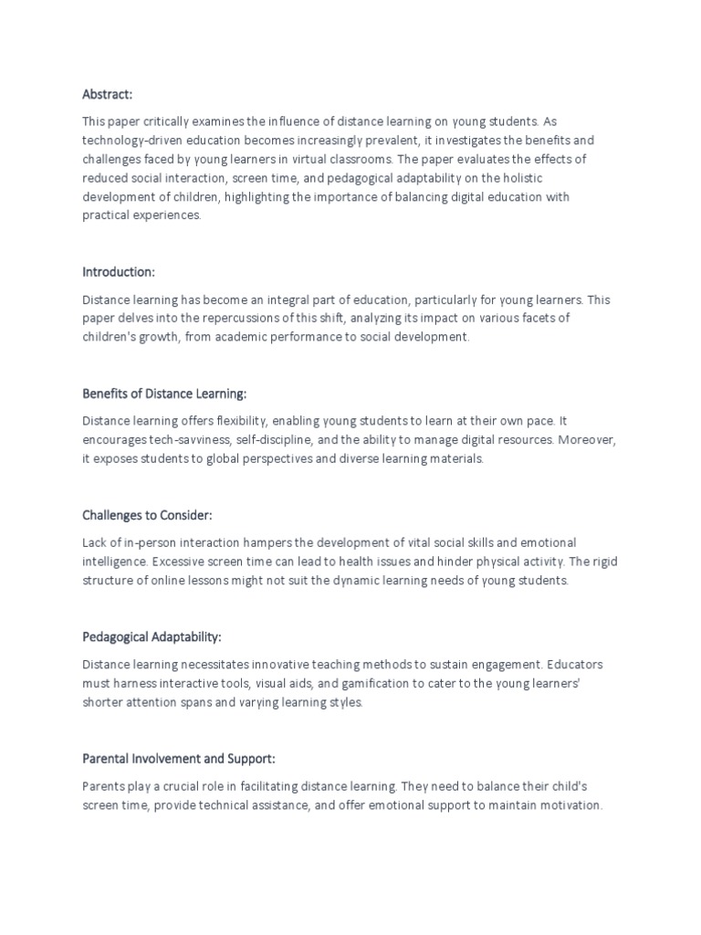 The Impact of Distance Learning On Young Learners | PDF | Distance Education | Educational ...