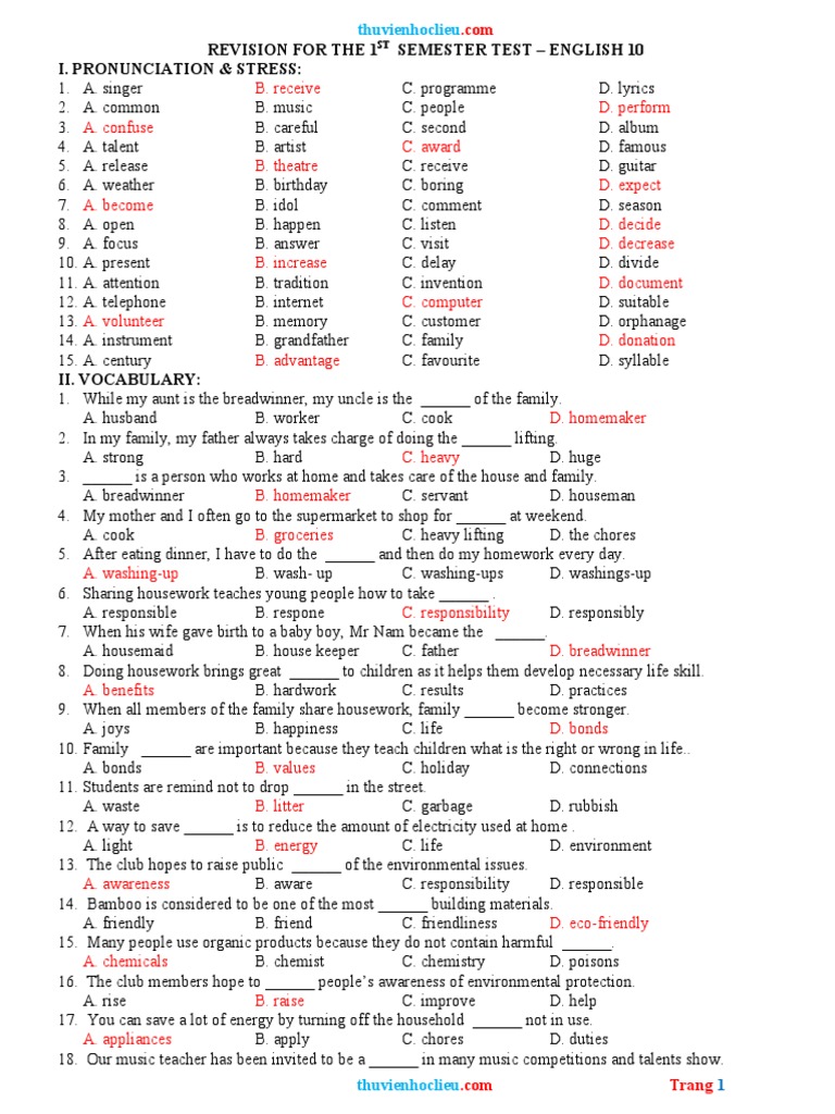 Tai Lieu On Tap Tieng Anh 10 HK1 22 23 | PDF | Air Pollution | E Reader