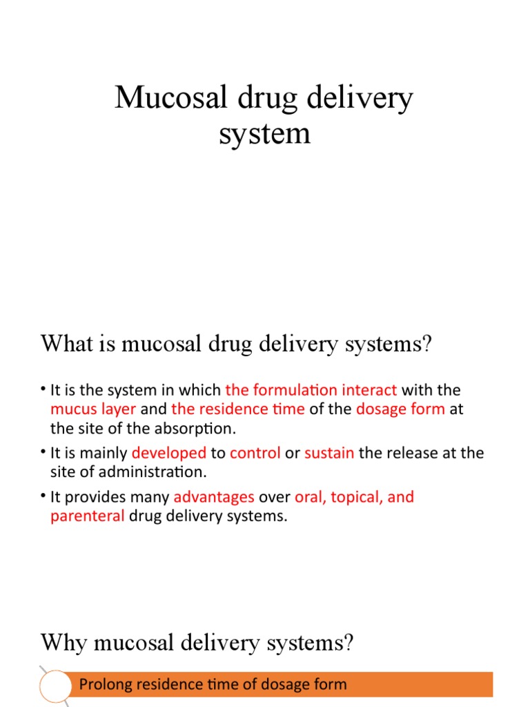 Mucosal Drug Delivery System Overview | PDF | Chemistry | Physical Sciences