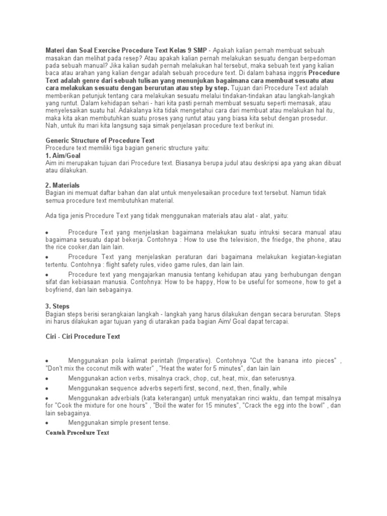 Panduan Lengkap Procedure Text Kelas 9 | PDF