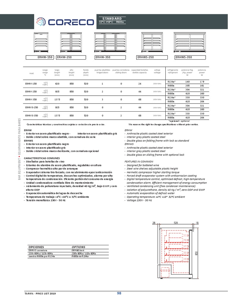 Coreco Bottle Coolers - Erhw Models | PDF | Materials | Building Engineering