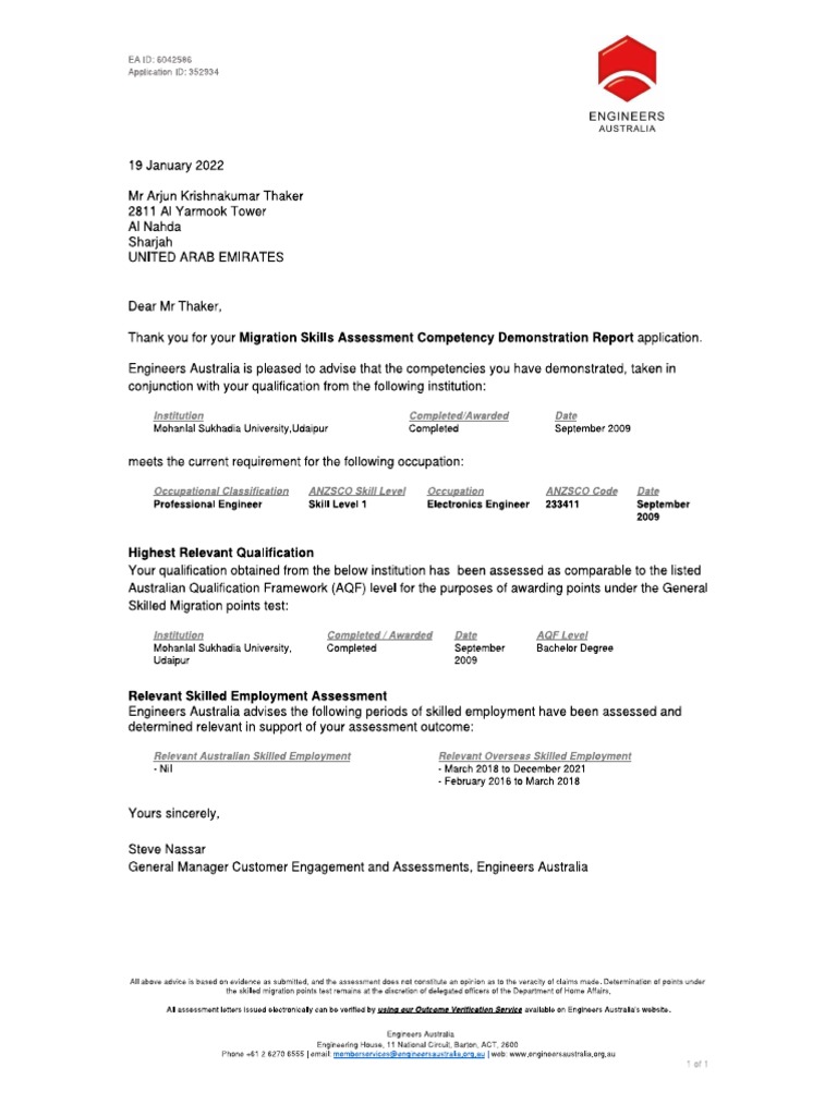 EA Outcome Letter Revised | PDF