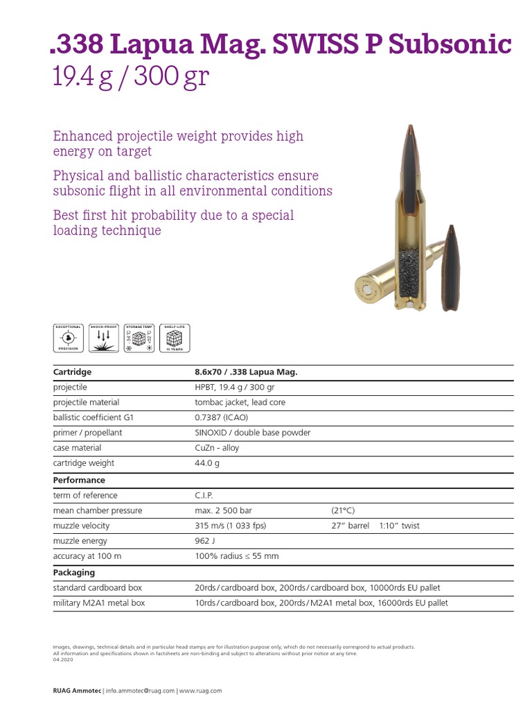 8055 338 Lapua Mag. SWISS P Subsonic 19.4 G - 300 GR EN | PDF