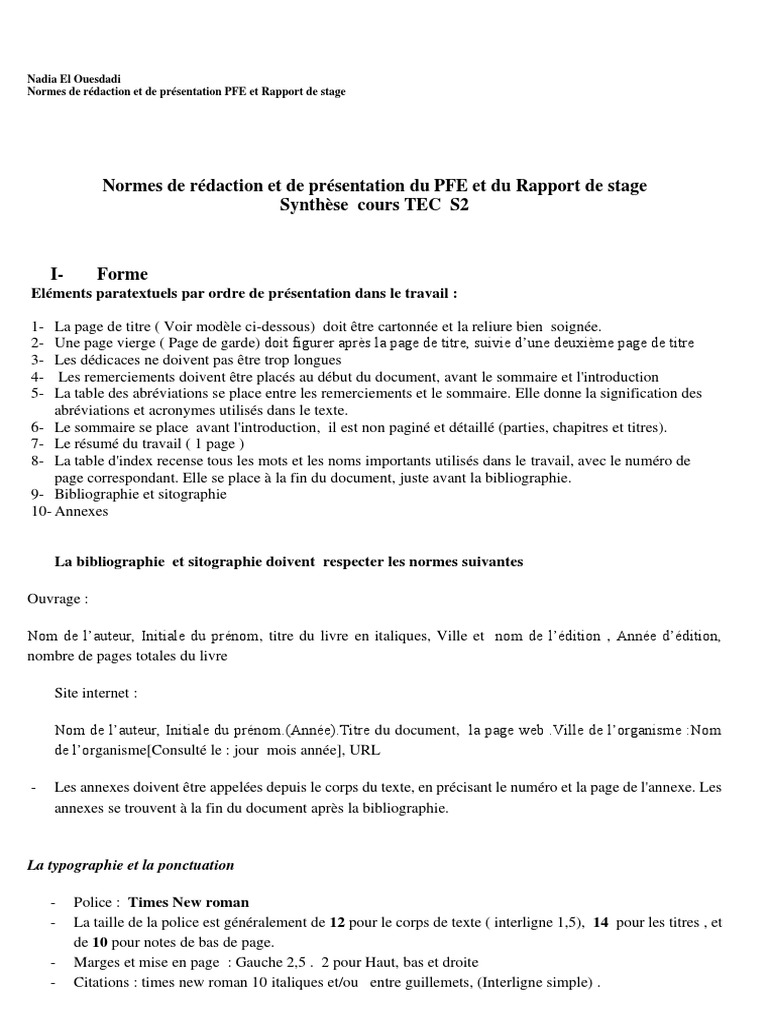 Normes À Respecter PFE Et Rapport de Stage | PDF