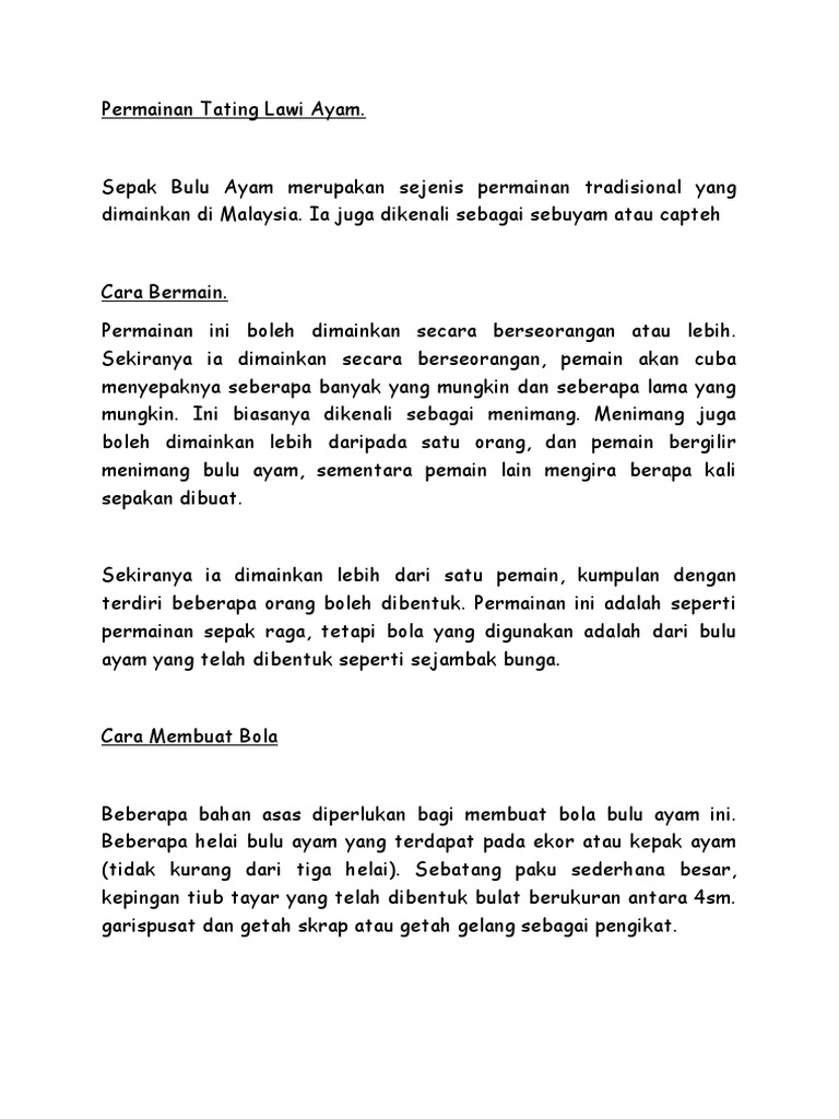 Permainan Tating Lawi Ayam | PDF | Olahraga & Rekreasi