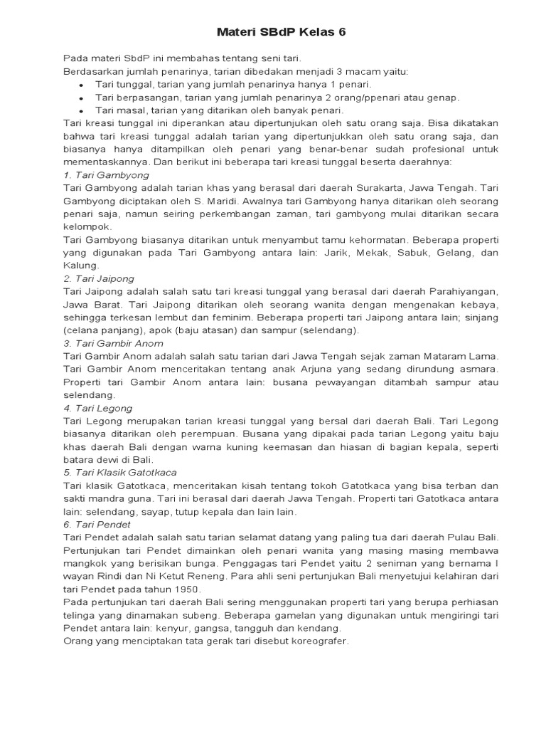 Materi SBDP Kelas 6 | PDF