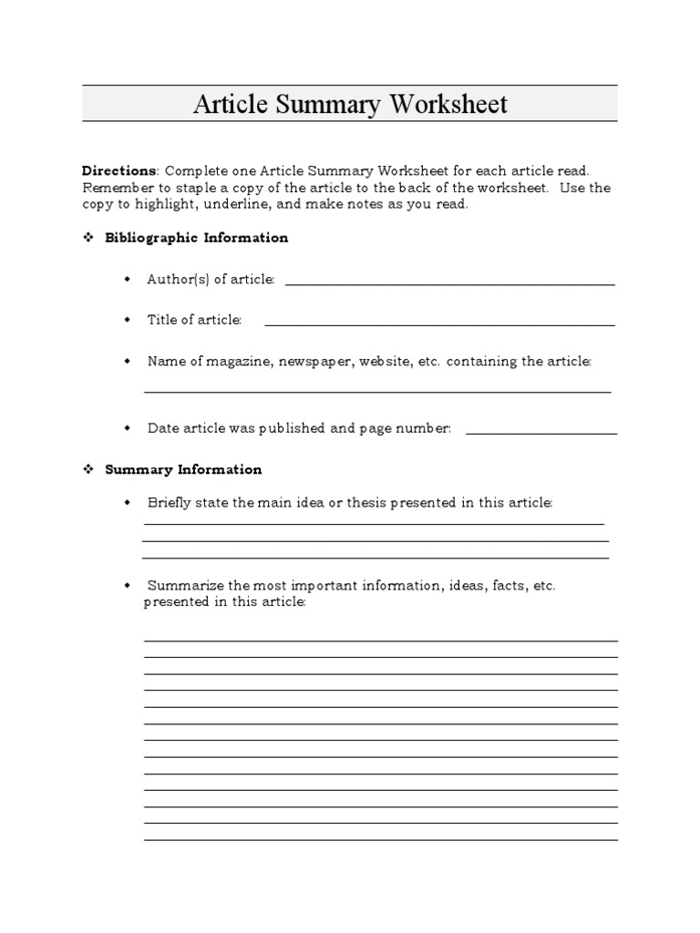 Article Summary Worksheet | PDF | Human Communication