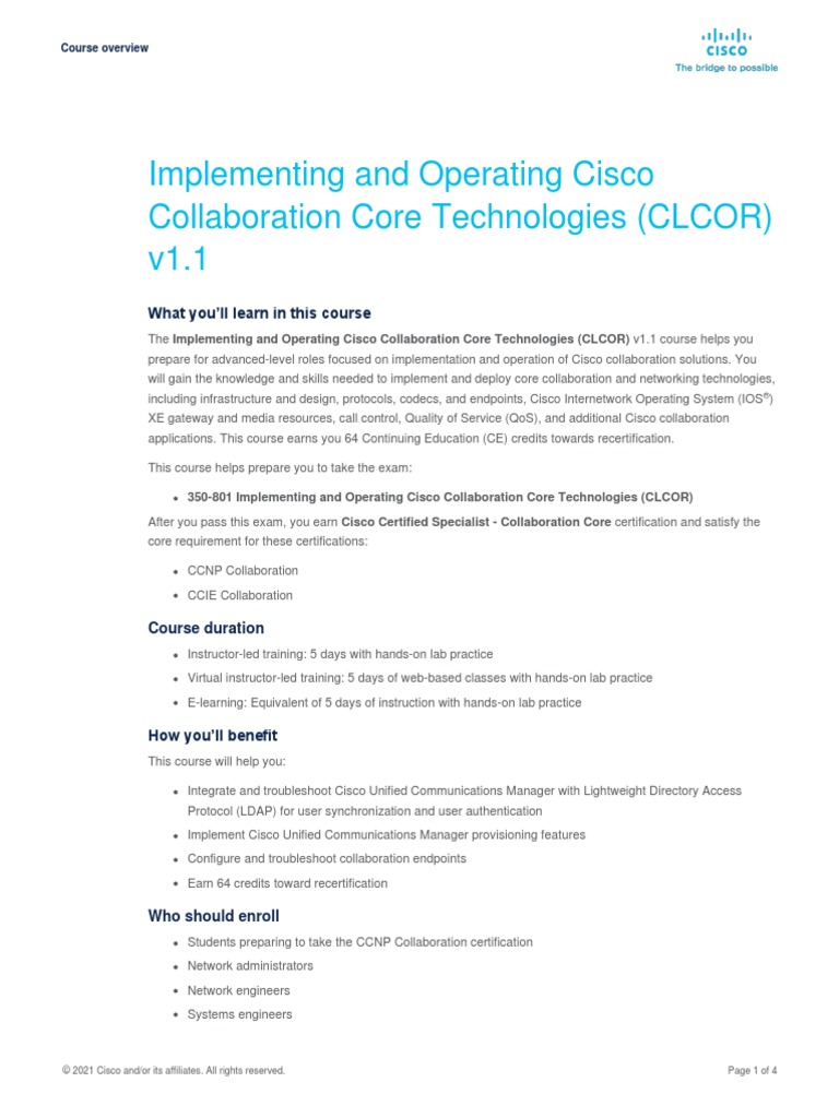 Implementing Cisco Collaboration Core Technologies Clcor | PDF | Computers | Technology ...